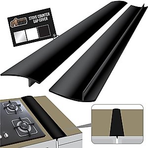 Gorilla Grip 2 Pack Silicone Stove Gap Covers, Flexible Heat Resistant Stovetop Filler Between Counters and Cooktops, Seamless Hidden Oven Side Guard, Prevents Counterspace Mess, 21 Inch, Black