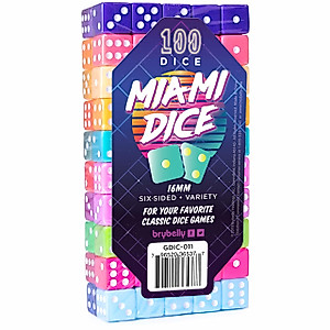100-pack Miami Dice: Retro 80s 6-Sided Gaming Dice – 16mm Bulk d6 Dice in Translucent & Solid Colors for Family Game Night, Make Your Own/DIY Board Game Supplies, Replacement Pieces & Teaching Math