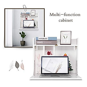 FINEWISH Wall-Mounted Table,Multifunctional Foldable Wall-Mounted Laptop Home Desk with Storage Rack,Space-Saving Wall cabinets at Home and Office,Beige White Black Brown (White)