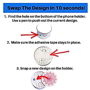 3 Phone Grips with 30 Swappable Designs - Use Any of The 30 Designs and Swap Them Whenever - Accessories for Phone, Or Tablet. Extendable Holder, Stand, Grip