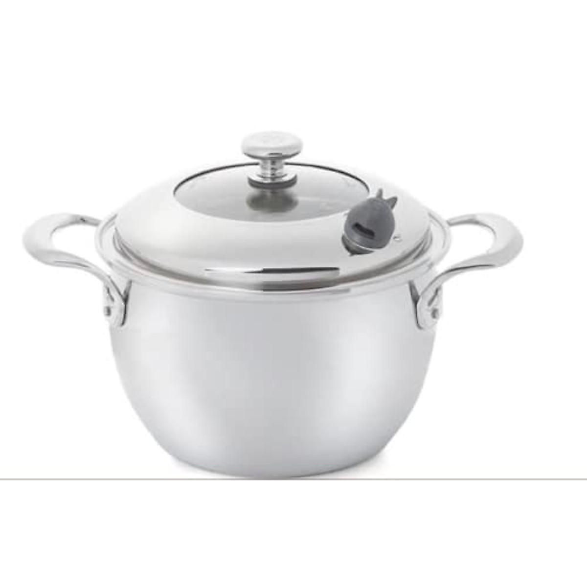 Princess House Vida Sana Stainless Steel 7-Qt. Pot Dutch Oven 5-Ply with Nutri-Steam Valve Signals When Cookware Reaches the Proper Temperature Offering the Option to Position the Valve for Healthier or Traditional Cooking.
