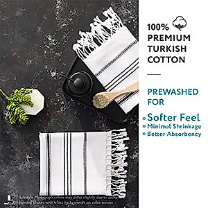 WETCAT Turkish Hand Towels with Hanging Loop (20 x 30) - Set of 2, 100% Cotton, Soft - Pre Washed Boho Farmhouse Kitchen Towels - Unique Decorative Hand Towels for Bathroom (Black & White)