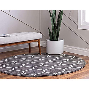 Unique Loom Trellis Frieze Collection Area Rug - Rounded (6' Round, Dark Gray/ Ivory)