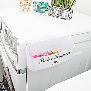 Lint Holder Bin with Magnetic Strip and Pocket Treasures Bin Magnetic Coin Holder (2 Piece Set) for Laundry Room Organization or Laundry Room Décor by A.J.A. & MORE (Off-White)