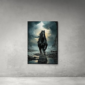 Majestic Black Stallion Galloping In The Clouds, Black Horse On Salt Flats, Canvas Print, Black Horse Print, Black Horse Wall Art, Canvas Prints, Art Decor