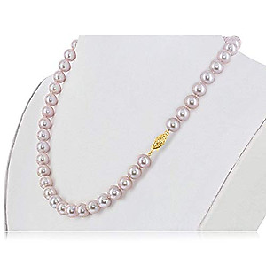 14K White Gold or Yellow Gold AAAA Pink Freshwater Cultured Pearls Silk-Knotted 18inch Princess Pearls Strand Necklace - Choice of Pearl Size & Clasp Gold Color (Yellow Gold, 7.0-7.5mm)