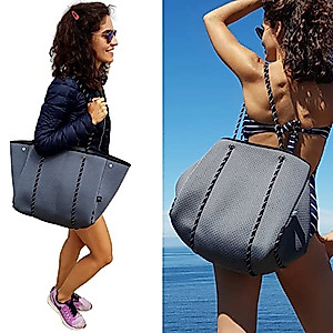 Pole Tribe Neoprene Tote Bags for Women, Lightweight Large Neoprene Bag I Superb Gym Tote or as Womens Travel Totes, made (Charcoal Grey)