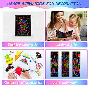 Scratch Art for Kids - 50 Pcs Black Scratch Off Art Paper, Rainbow Scratch Art with 5 Stylus and 4 Stencils, 4.9" X 7.1", Arts and Crafts for Kids Party Games Easter Christmas Birthday - Cactus