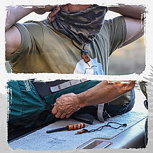 Wood Handle Fire Starter Ferro Rod Gift Set W/Finger Grip Survival Bushcraft Gear (Dark Brown)