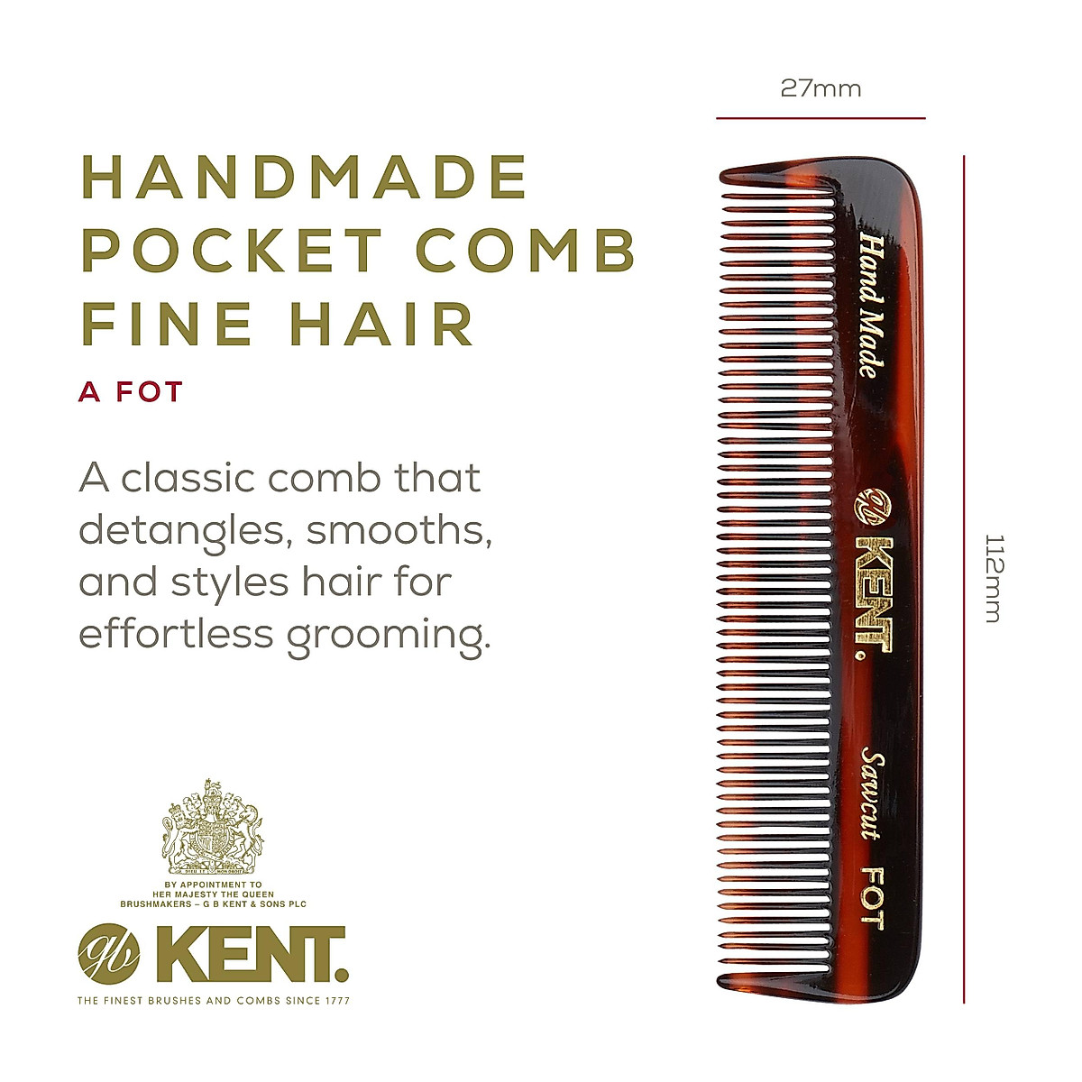 Kent Set of Combs - 81T Beard and Mustache Comb, FOT Pocket Comb, and PF22 Hair Brush - Best Beard and Mustache Grooming Kit, Travel and Home Beard Care Kit