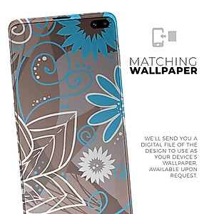 DesignSkinz Brown Surface with Blue and White Whymsical Floral Pattern Protective Vinyl Decal Wrap Skin Cover Compatible with The Samsung Galaxy S20 (Screen Trim & Back Glass Skin)