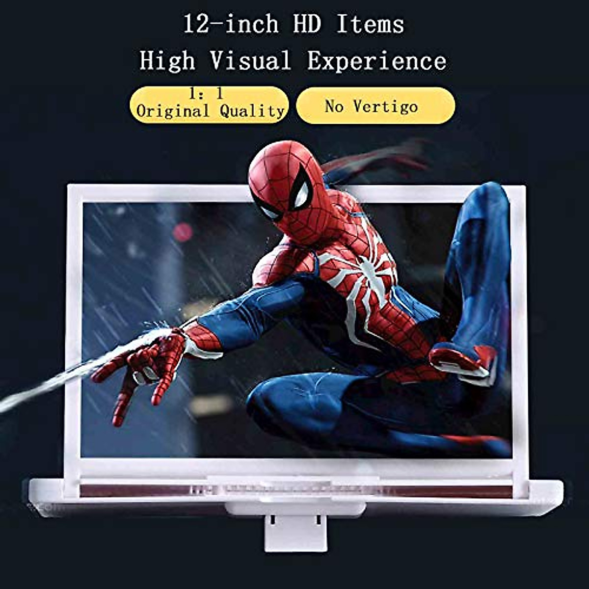 12" Screen Magnifier for Cell Phone 3D HD Magnifing Projector Screen Enlarger Smartphone Desktop Bracket Universal Cellphone Screen Magnifier Holder (Black)