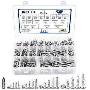JROUTH 550Pcs Stainless Steel Wood Screws Assortment Kit, Philips Pan Head Sheet Metal Screws Self Tapping Screws, #4,#6,#8,#10,#12, Length 1/4" to 2" - Silver
