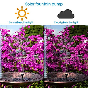 AISITIN 3.5W Solar Bird Bath Fountain Built-in 1500mAh Battery, Solar Water Fountain with 6 Nozzles, Solar Floating Fountain Pump for Bird Bath, Fish Tank, Pond, Pool, Garden and Outdoor