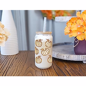 ANOTION Fall Coffee Cups - Fall Decor Pumpkin Mug Fall Coffee Mug Iced Coffee Cups Unique Autumn Decor Pumpkin Decorations Thanksgiving Tumbler Fall Wedding Tumbler Can Shaped Fall Cups - 18oz