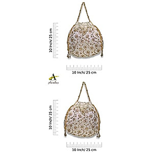 Embroidered Indian Ethnic Potli Bag for Women. Traditional, Handmade, Perfect for Weddings and Other Special Occasions (Gold)