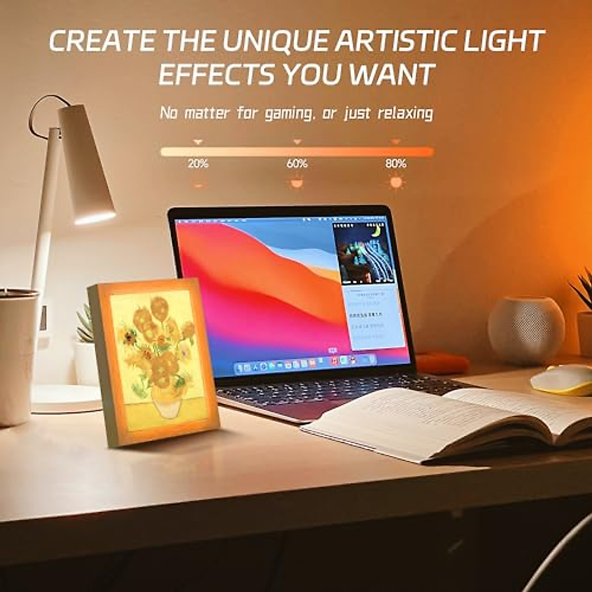ESUE Idea Art Design Night Light for Kids or Family, Picture Desk Lamp, 8.6 inch Bedside Table Lamp, 3 Light Modes Dimmable Desktop LED for Living Room Home Office Gifts (VG-Sunflowers)