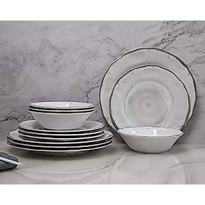 Melamine Dishes Dinnerware Sets - 12pcs Melamine Dinner Plates, Salad Plates and Bowls, for Everyday Use