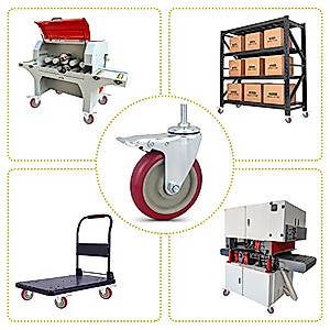 5" Heavy Duty Stem Casters,Caster Wheels with Brake Set of 4 Castors Swivel Casters M12x30mm,Free Accessories,Load 1100LBS