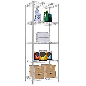Home Basics 5 Tier Wire Shelving Unit, (White) Steel Storage Shelves | Tall Wire Shelf | for Food, Laundry Supplies, Paint, Hardware, and More