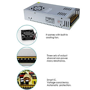 MTYTOT 12V 30A DC Universal Regulated Switching Power Supply 110-240 Volt AC to DC 360w Transformer Adapter Driver for 3D Printer, CCTV, Radio, LED Strip Lights,Computer Project