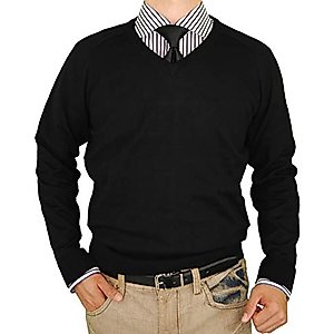 Luciano Natazzi Mens Sweater V-Neck Classic Fit Long Sleeve Pullover Fine Cotton (XX-Large, Black)