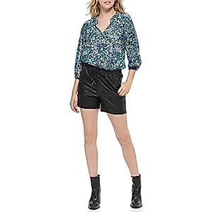 Karl Lagerfeld Paris Everyday Blouse – Woven Long Sleeve Shirts for Women, BLK/BL YNDER MLTI, Large