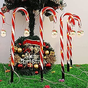 Christmas Candy Cane Lights, Santa ClausSolar Christmas Light， 8X Christmas Candy Cane Pathway Lights， Christmas Decoration， for Home Garden New Year Lights Solar Lamp