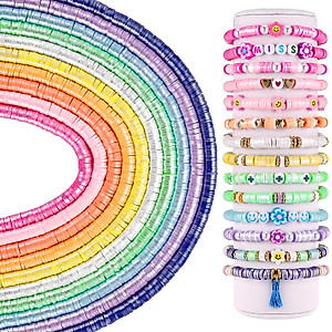 10 Strands Pearlescent Color Clay Beads, Funtopia 3200 Pcs Heishi Beads Polymer Clay beads Strands, Flat Round Disc Clay Beads for Bracelets Jewelry Making (10 Colors, 6mm)