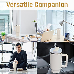 SEDBRÖS 40 Oz Tumbler With Handle And Straw Insulated Stainless Steel Travel Mug With Lid For Hot And Cold Drinks Quencher With Lid And Straw Leak Proof Spill Proof Cream