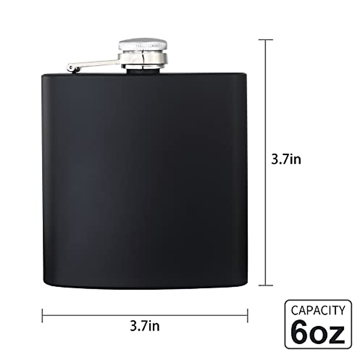 Hip Flask for Liquor 1PCS Black Thin Flasks with Silver Cap 6oz Stainless Steel Leakproof with 1pcs Funnel for Gift, Camping, Wedding Party