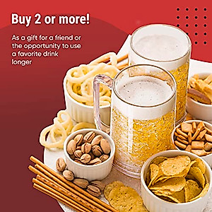 Granatan Double Walled Frozen Beer Mugs For Freezer, 16 oz Clear Beer Mug with Handle