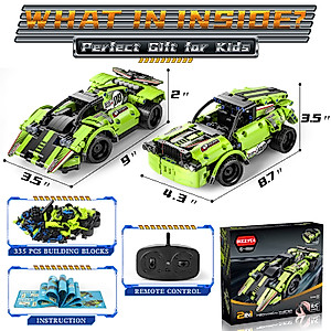 STEM Toy Building Toys Gifts for Age 6, 7, 8, 9, 10, 11, 12 Years Old Kids, Boys, Girls, 2-in-1 Remote Control Racing Car Racecar Building Block, 335 Pcs DIY Building Kit, Engineering Construction Toy