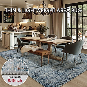 Area Rugs 8x10 Living Room Rugs: Large Modern Abstract Washable Rug with Non-Slip Backing, Thin Carpet for Dining Room Table Bedroom Nursery Indoor Home Office-Blue