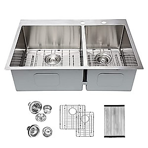 33 Kitchen Sink Drop In Double Bowl - Lordear 33"x22" Kitchen Sink Stainless Steel 16 Gauge Topmount Double Bowl 60/40 Kitchen Sink