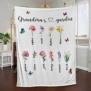 Personalized Grandma's Garden Blanket, Grandma Blanket with Kids Name, Mom Grandma's Garden Birth Month Flower Bouquet, Best Gift for Mother, Birth Flower, Gifts for Mothers Day Birthday 3