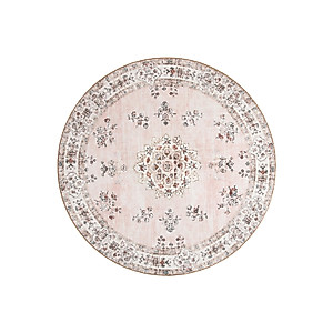 Lahome Washable Pink Round Rug 4ft, Soft Boho Circle Rug for Nursery and Girls, Small Floral Round Area Rug Non-Slip, Pastel Circular Carpet for Bedroom Indoor Floor Home Office Decor