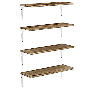 Wallniture Arras 24" Floating Shelves for Wall Storage, Wall Bookshelves Living Room Decor, Kitchen Organization, Office Decor, Wall Shelf Set of 4 White Bracket