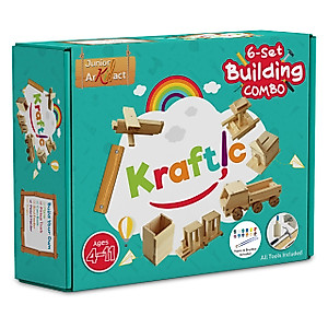 Kraftic Woodworking Building Kit for Kids and Adults, with 6 Educational Arts and Crafts DIY Carpentry Construction Wood Model Kit Toy Projects for Boys and Girls