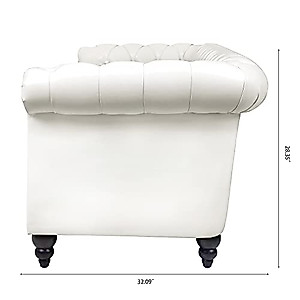 FANYE 84.65" 3-Seaters Chesterfield Clasic Luxury Roller Armrest Soild Wood Legs Sectional,Button Tufted PU Leather Upholstered Modular Sofa Couch with Reversible Cushions & Nailhead Decor, White