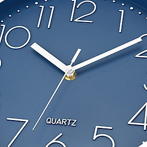 Foxtop 10 Inch Wall Clock Silent Non-Ticking Battery Operated Quartz Round Modern Simple Wall Clock Decorative for Bedroom Kitchen Home Office School (Cerulean)