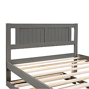 Harper & Bright Designs Full Size Platform Bed with Adjustable Trundle, Wooden Full Bed Frame with Headboard, No Box Spring Needed (Gray)