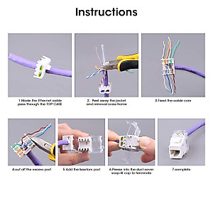 AMPCOM CAT6 Keystone Jack Tool-Less RJ45 UTP, No Punch-Down Tool Required Module Coupler 10-Pack White