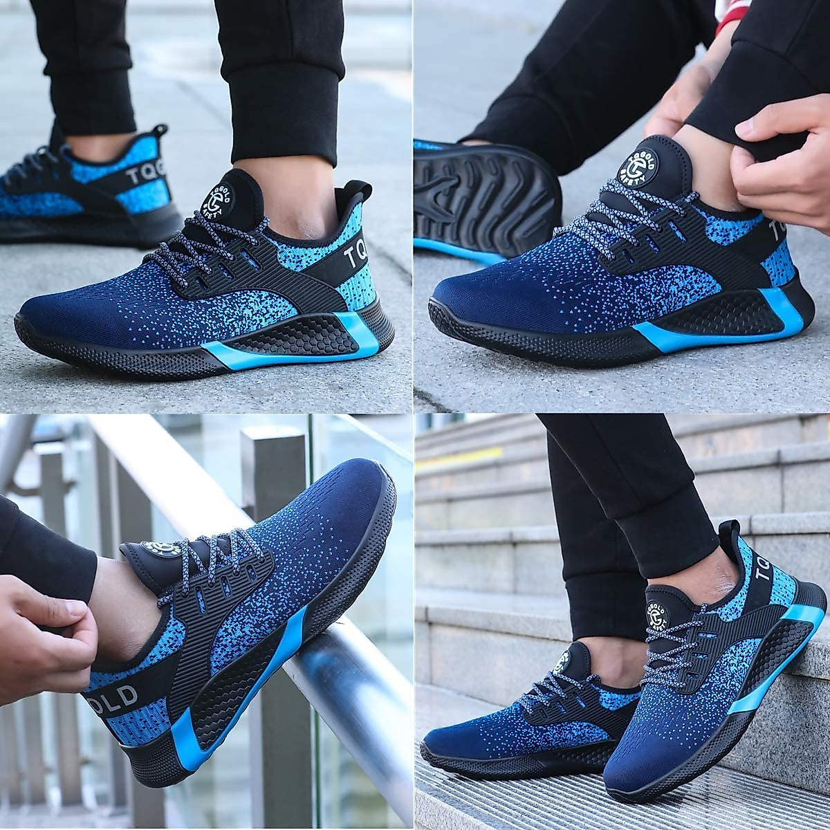 AONEGOLD Safety Shoes for Men Steel Toe Sneaker Work Shoes Lightweight Breathable Industrial Construction Shoes Roofing Shoes(Blue, 41)