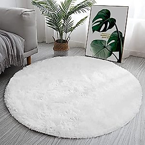 GumoHK 4x4 Soft White Round Rug for Bedroom Modern Fluffy Circle Carpet for Kids Girls Baby Room Shag Rug Indoor Shaggy Plush Circular Nursery Rugs Cute Cozy Area Rugs for Living Room