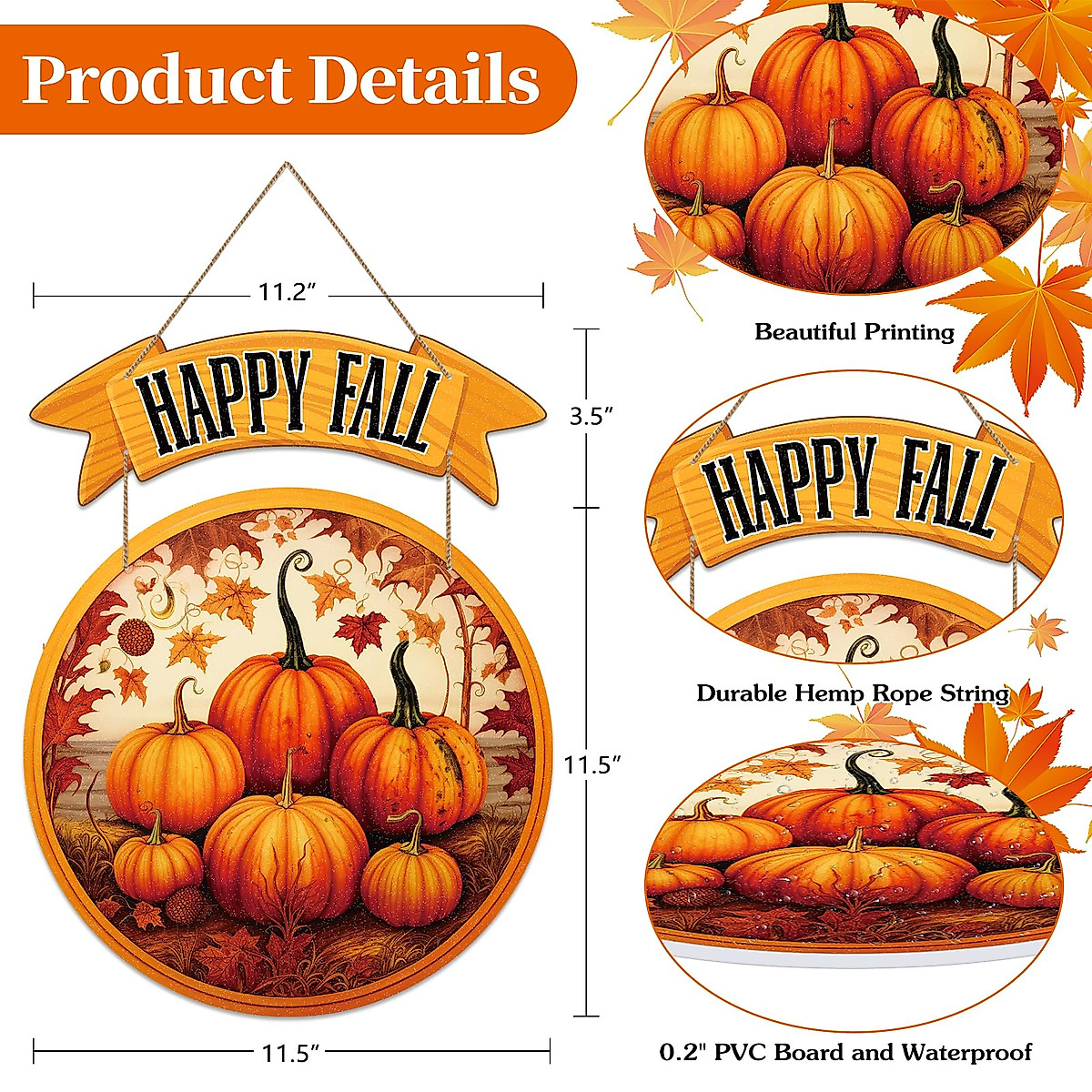 D24TIME Fall Welcome Sign Thanksgiving Door Sign Autumn Pumpkin Harvest Hanger Front Door Sign Thanksgiving Hanging Sign for Wreaths Farmhouse Home Yard Thanksgiving Decorations Indoor Outdoor Decor