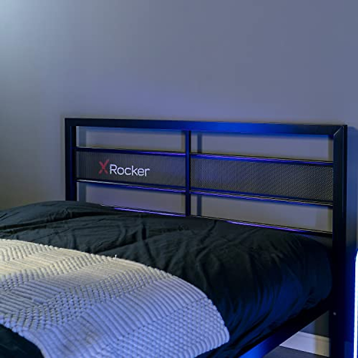 X Rocker Basecamp Gaming Bed Frame, with Rotating TV Mount, Storage, Metal Mesh Frame, 2111101, 80.63" x 37.68" x 42.8", Twin Size, Black