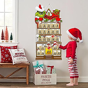 KOUPA Hanging Christmas Countdown Advent Calendar, Santa Grinch Green Haired Monster Decoration, Reusable Xmas Gift for Holiday Party Winter