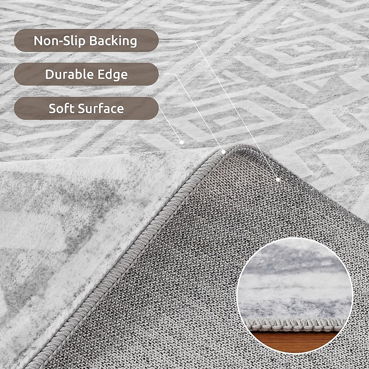 5x7 Area Rugs for Living Room, Ultra Soft Boho Moroccan Washable Carpet, Neutral Non-Slip Backing Dining Room Rugs, Low Pile Carpet for Bedroom Home Office