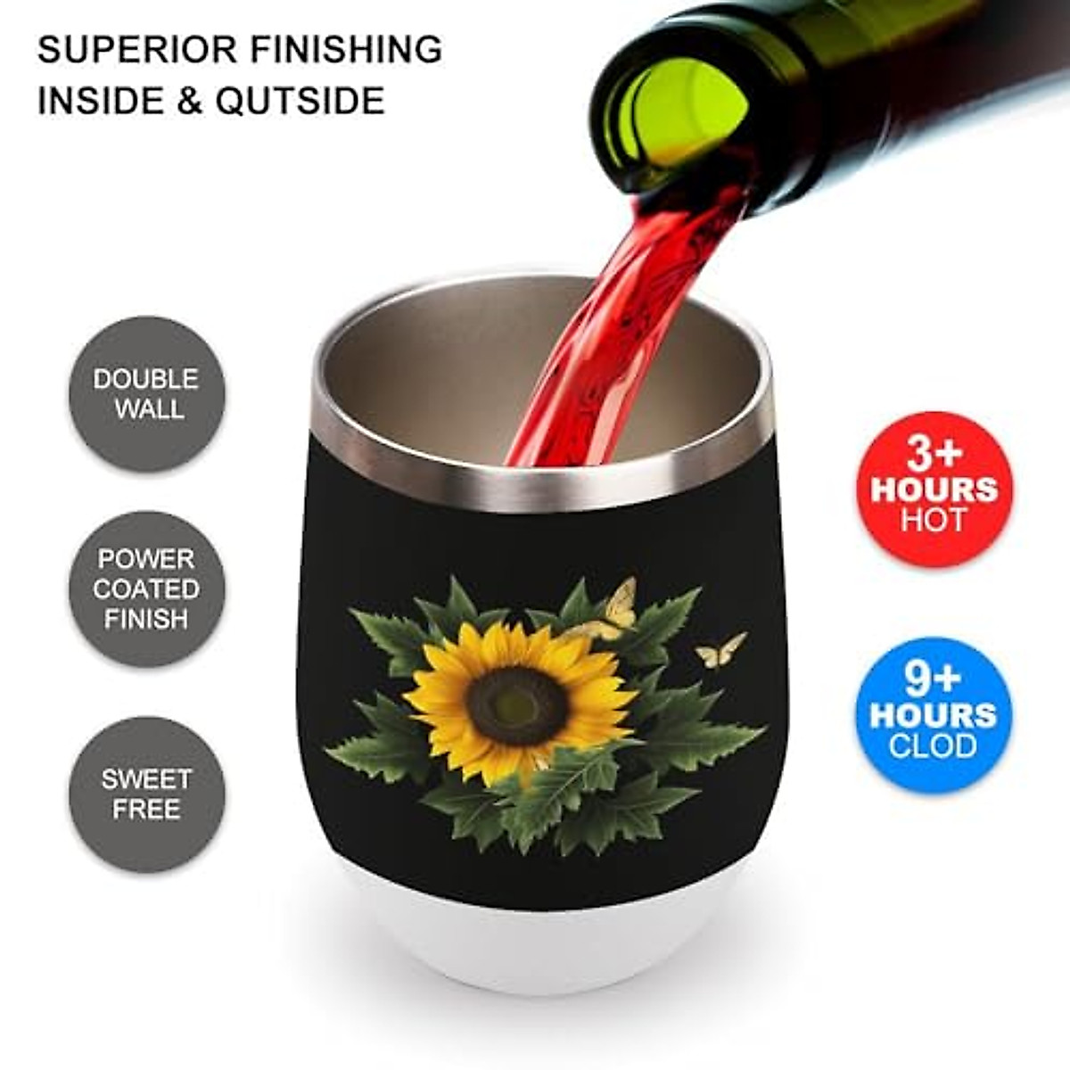 WYUSPGK 304 Stainless Steel Insulated Cup, Weed with Sunflower Print Smooth Rim, Durable & Reusable - Perfect for Office, Home, And Travel